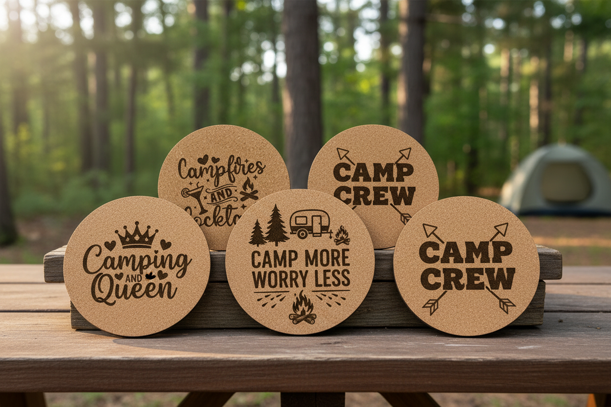 Cork Camping Coasters - Laser Engraved Nature Designs | Online Coasters